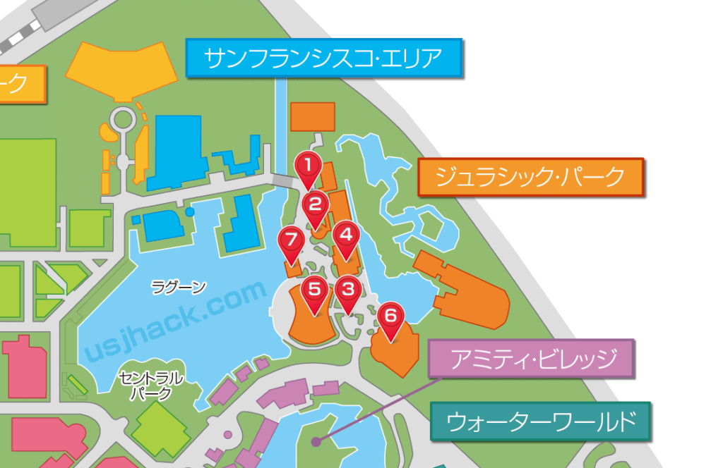 【USJジュラシックパークエリアまとめ】アトラクション、ショップ、レストラン、場所の詳細 | USJハック